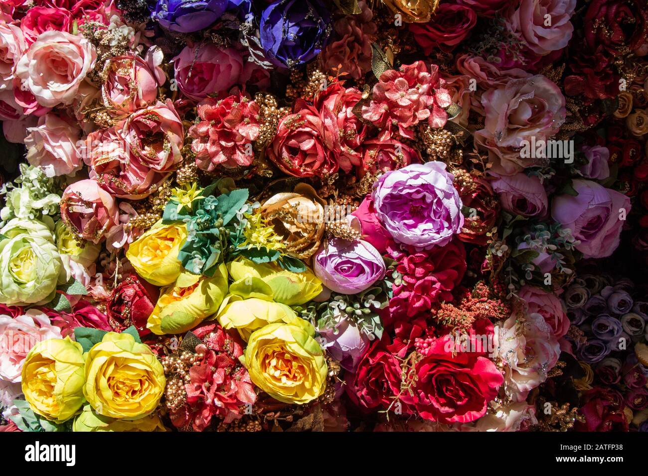 Floral art made of colorful artificial roses in view Stock Photo - Alamy