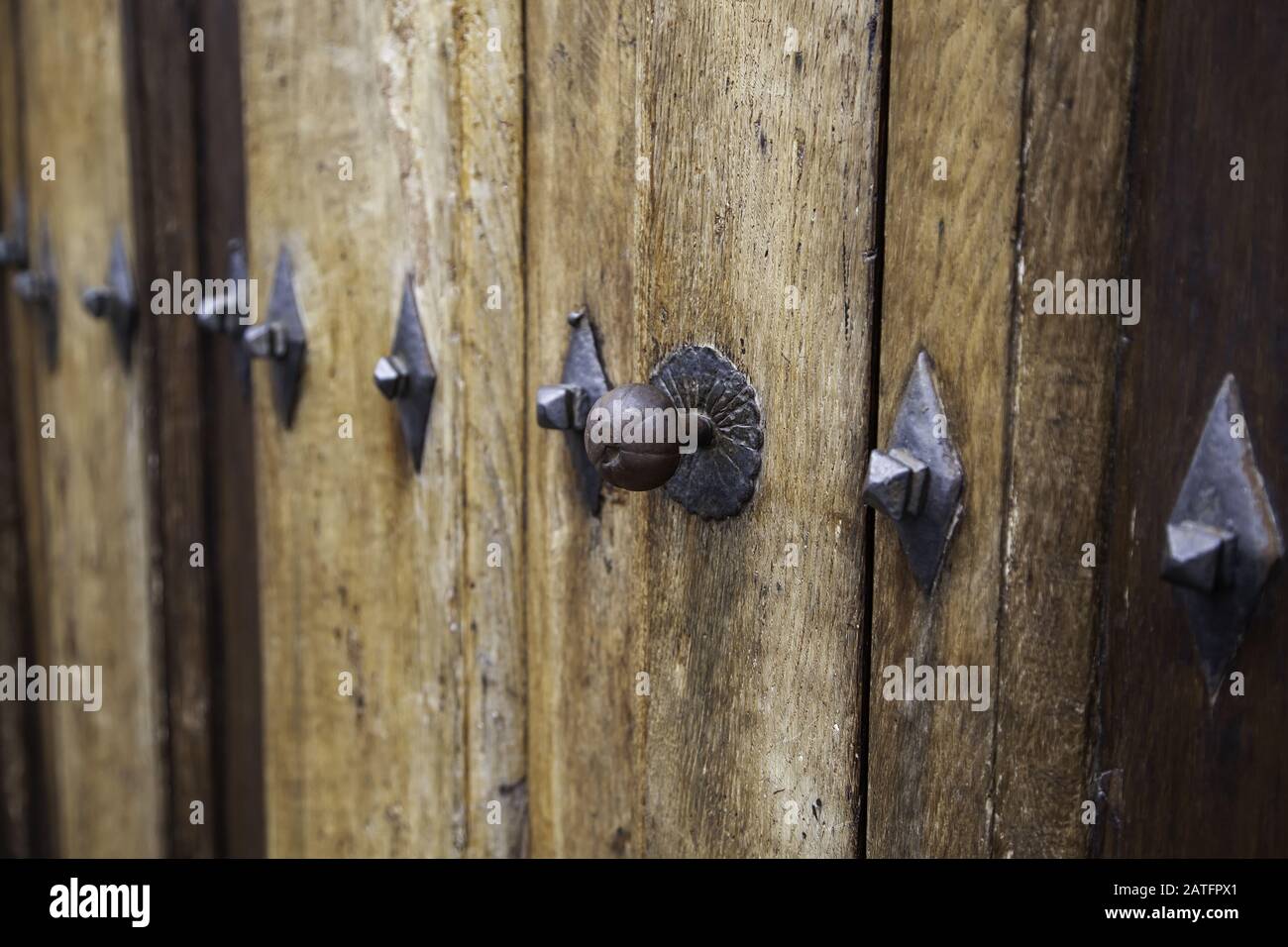 Medieval wooden door, decoration and protection detail, wood art Stock ...