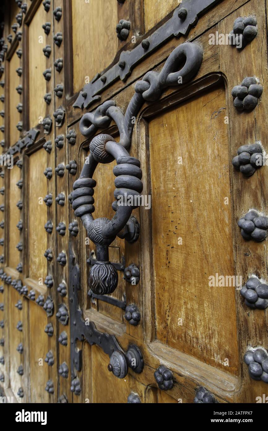 Medieval wooden door, decoration and protection detail, wood art Stock ...