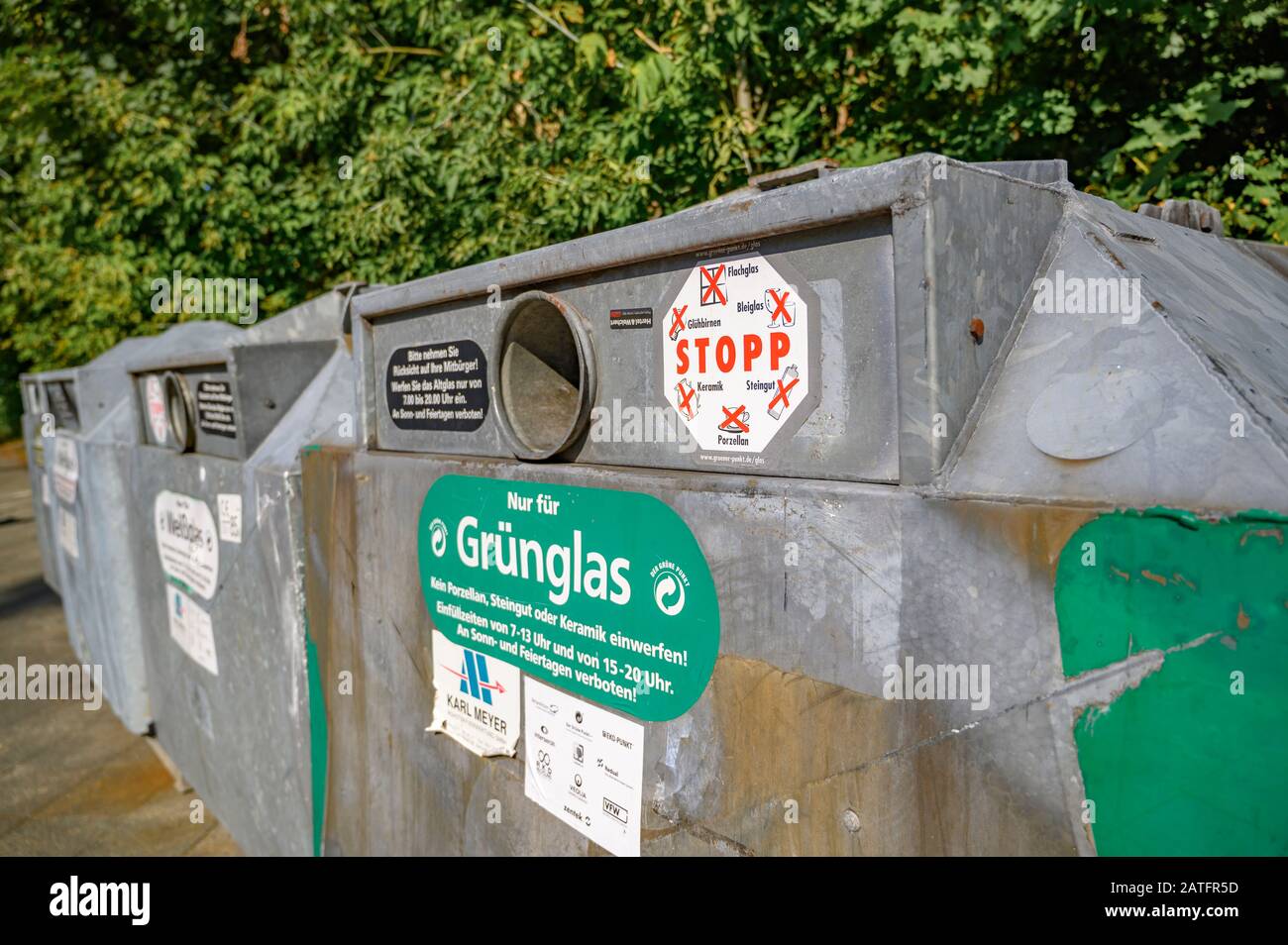 Berlin, Germany - August 19, 2019: Glass container from a recycling ...