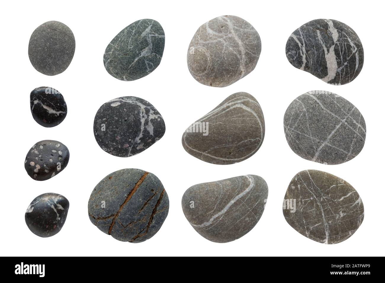 Set of different stones top view. Sea Striped and textured stones ...