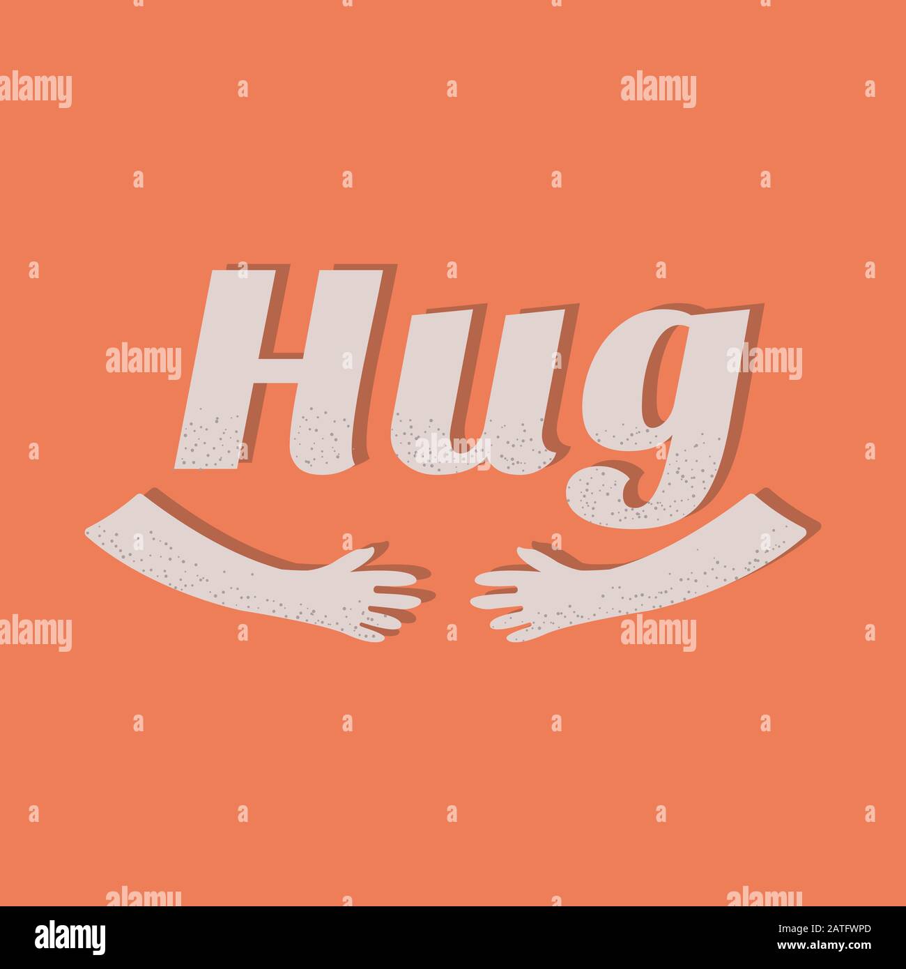 Hugs poster or postcard design, hands hug vector illustration on orange ...