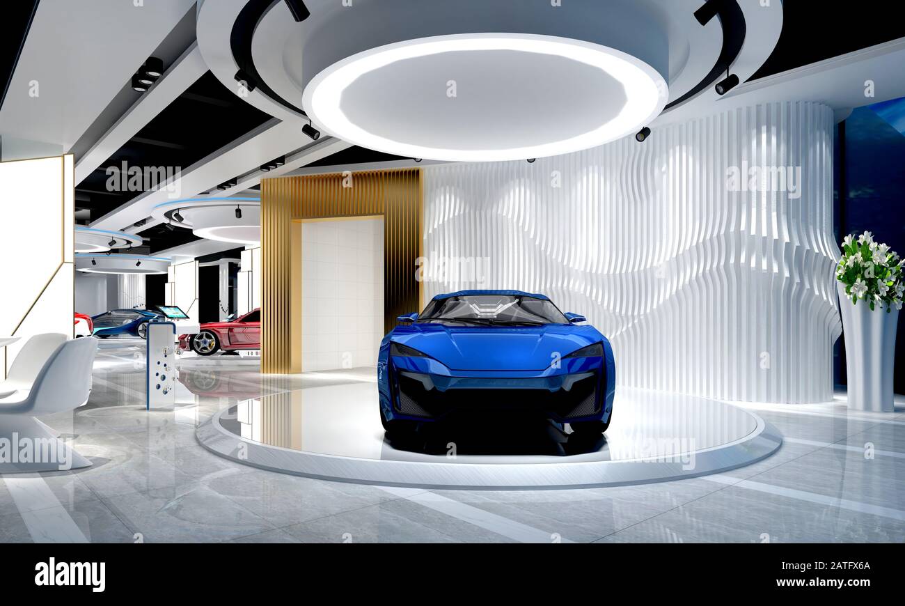 3d render car sell showroom store Stock Photo - Alamy
