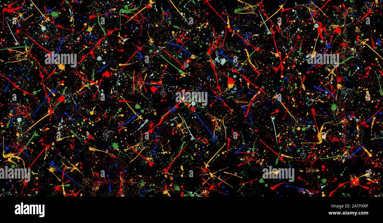 Watercolor splatter effect.Seamless colorful brush strokes. Black ...