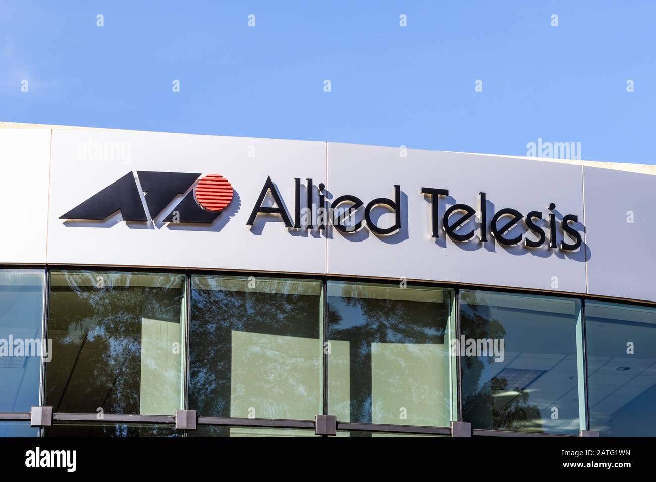 Jan 31, 2020 San Jose / CA / USA - Allied Telesis sign at their North ...
