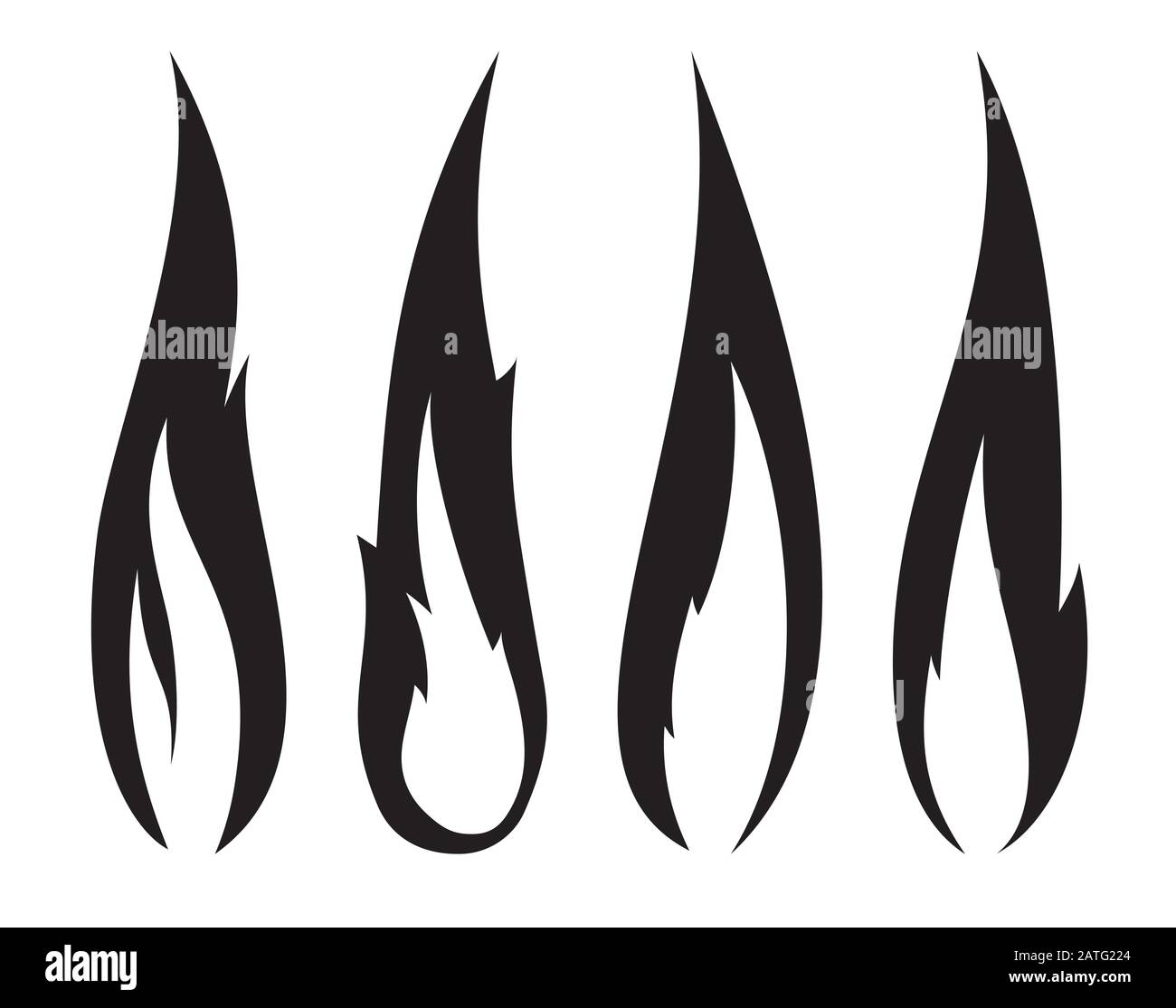 Set of four unusual thin black realistic stylish fire flames Stock ...