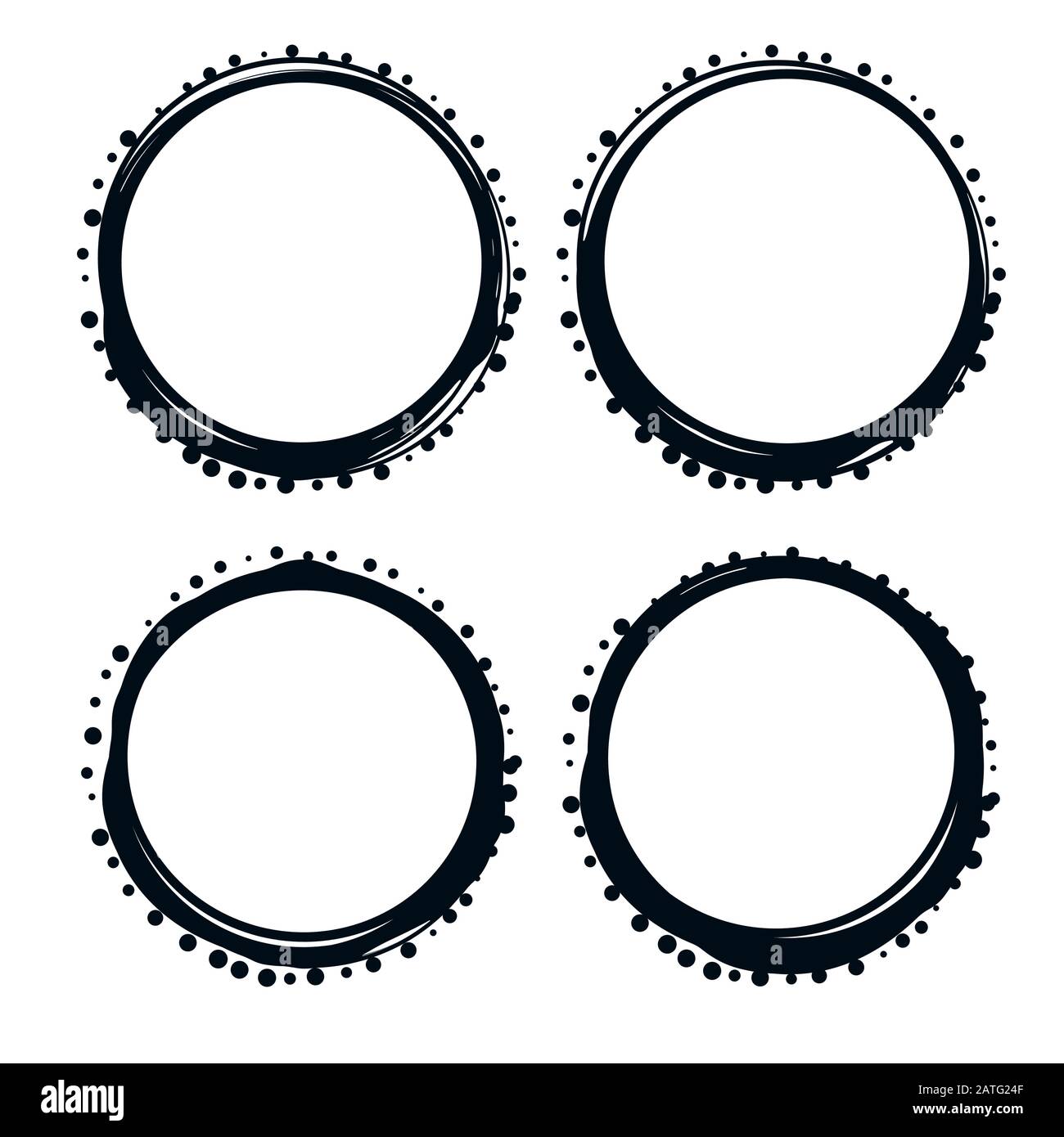 Set of four black round frames with decorative dots for your design ...