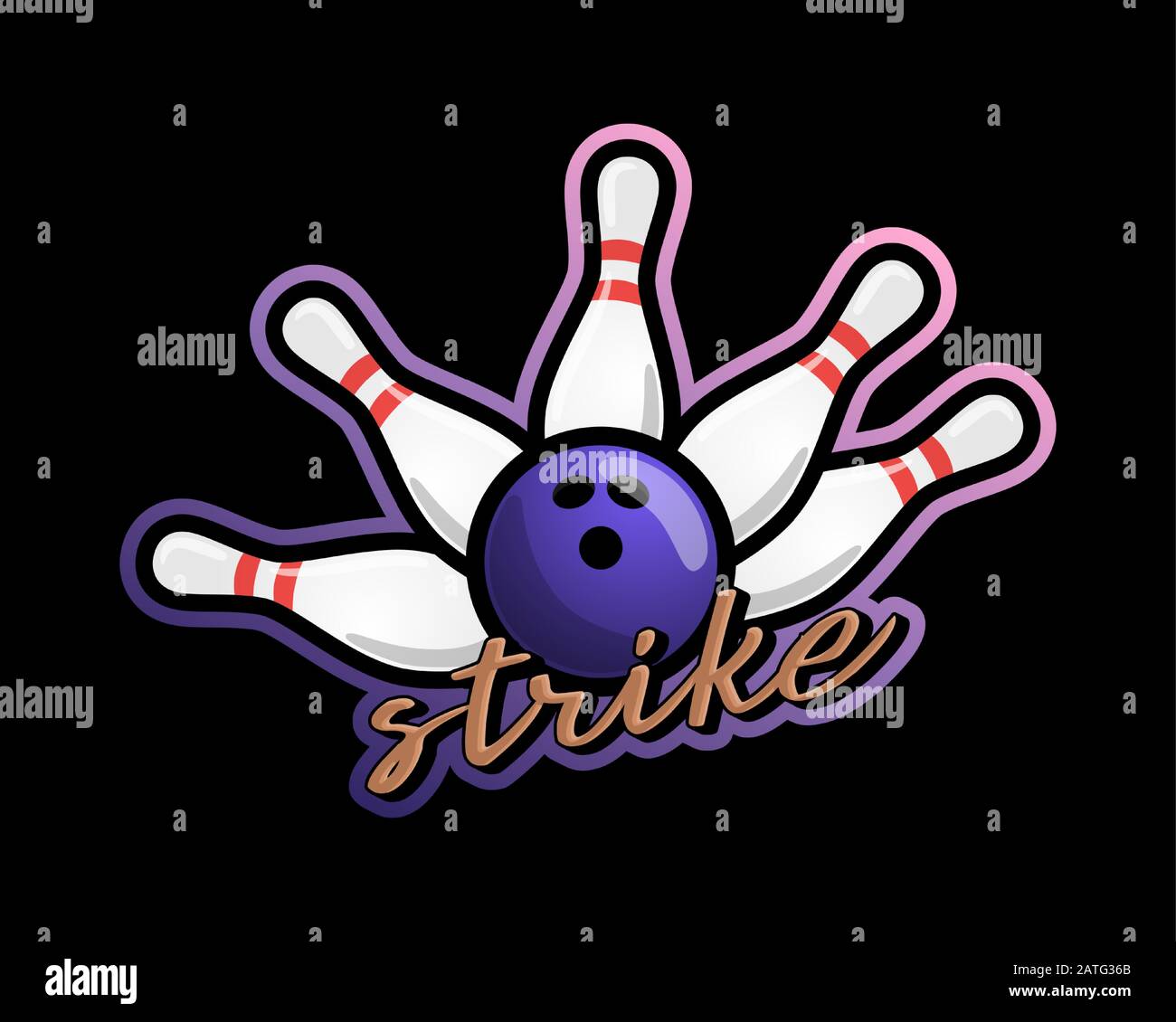 Bowling strike vector sport Typography sticker illustration in retro ...