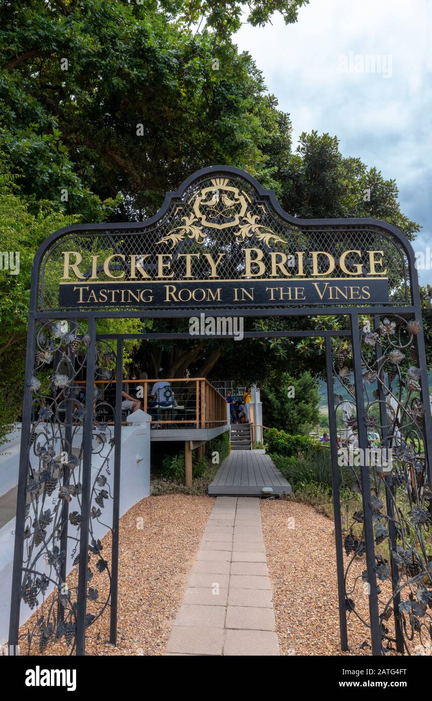 Rickety Bridge entrance to the winery in Franschhoek, Cape Winelands ...
