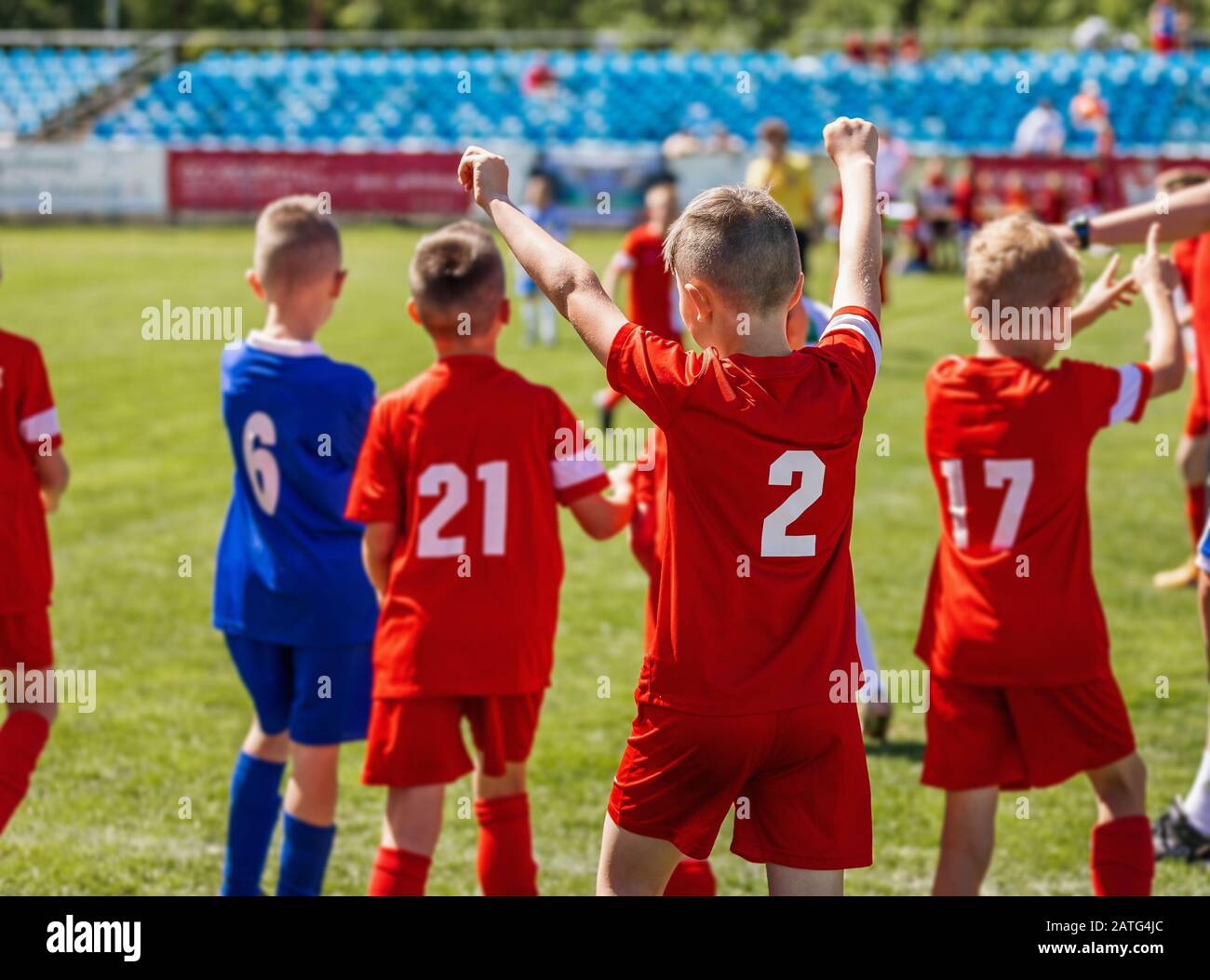Happy Boys Winning Soccer Match. Young Successful Soccer Football ...