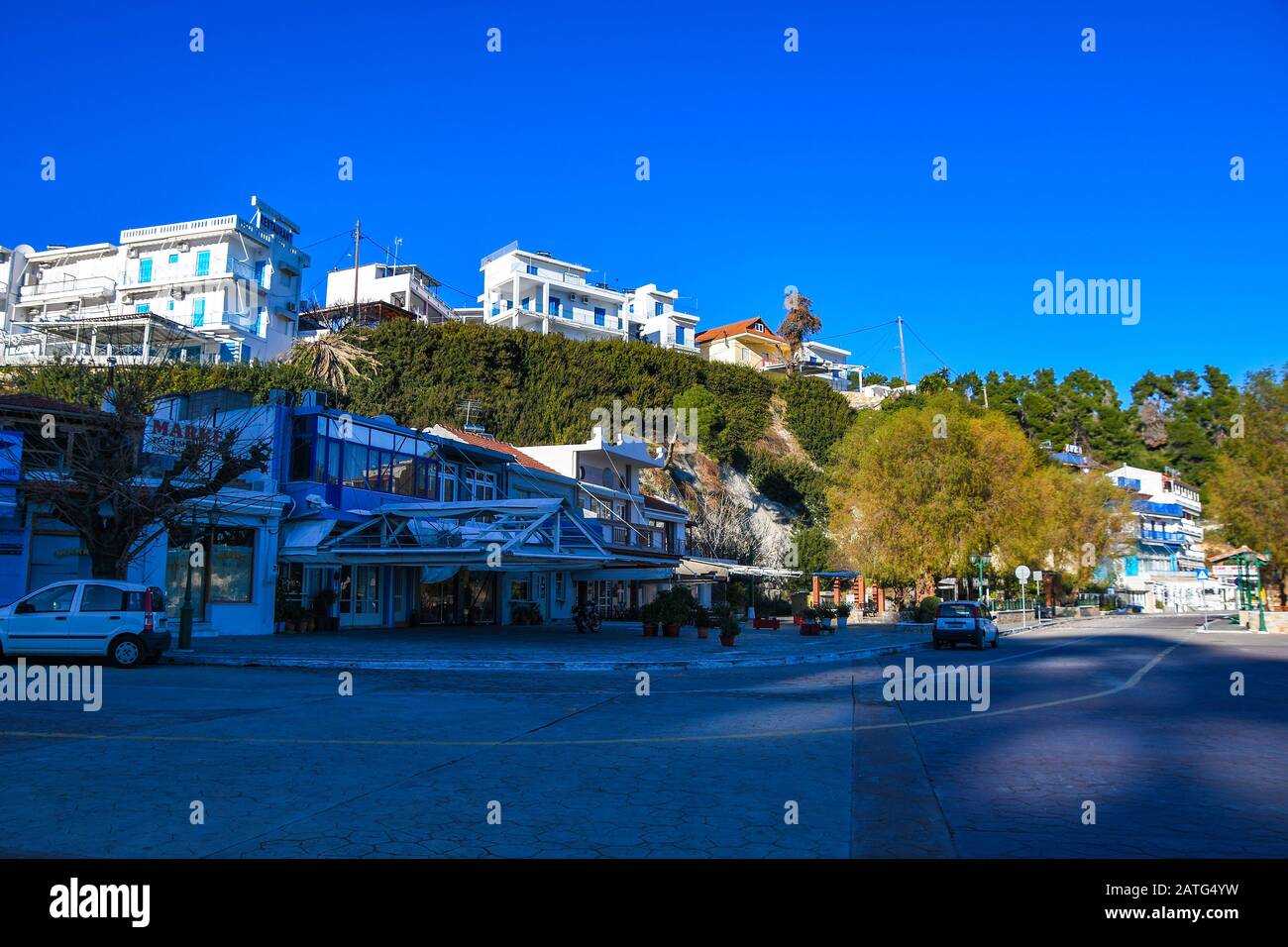 View of the seaside town Patitiri, the capital of Alonnisos island in ...