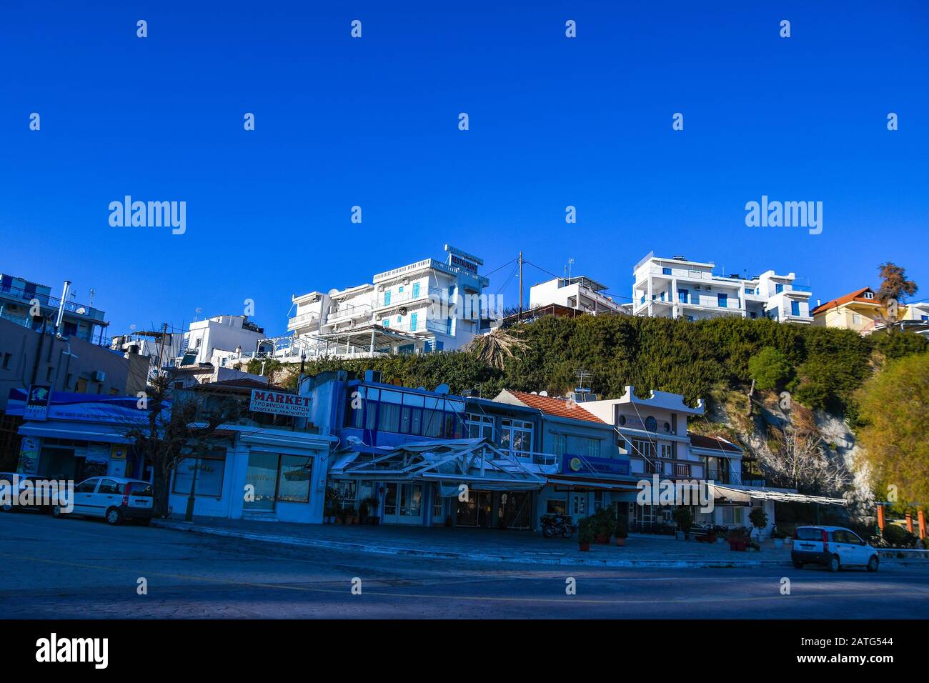 View of the seaside town Patitiri, the capital of Alonnisos island in ...