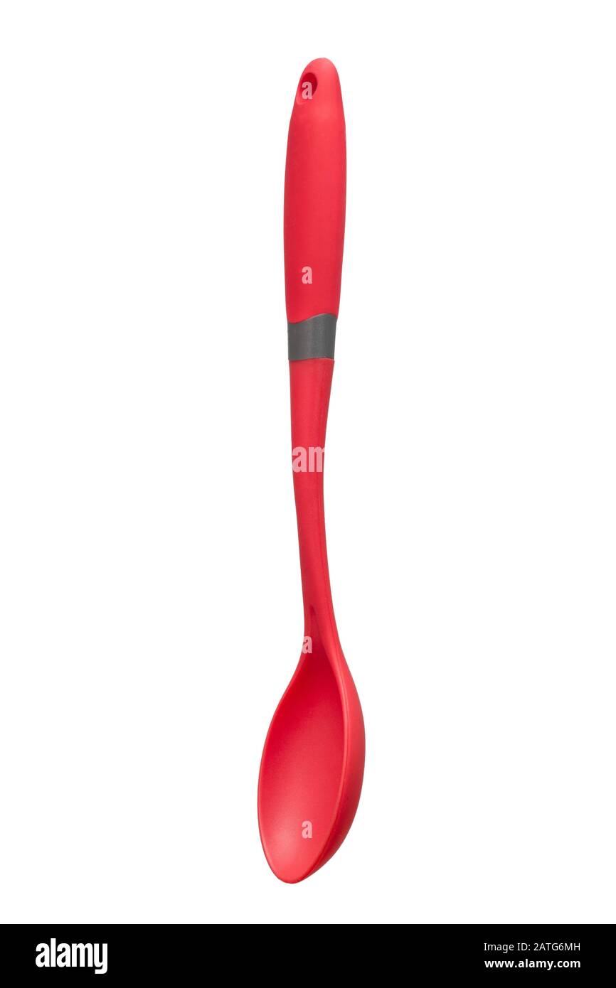 Red kitchen spoon isolated on white Stock Photo - Alamy