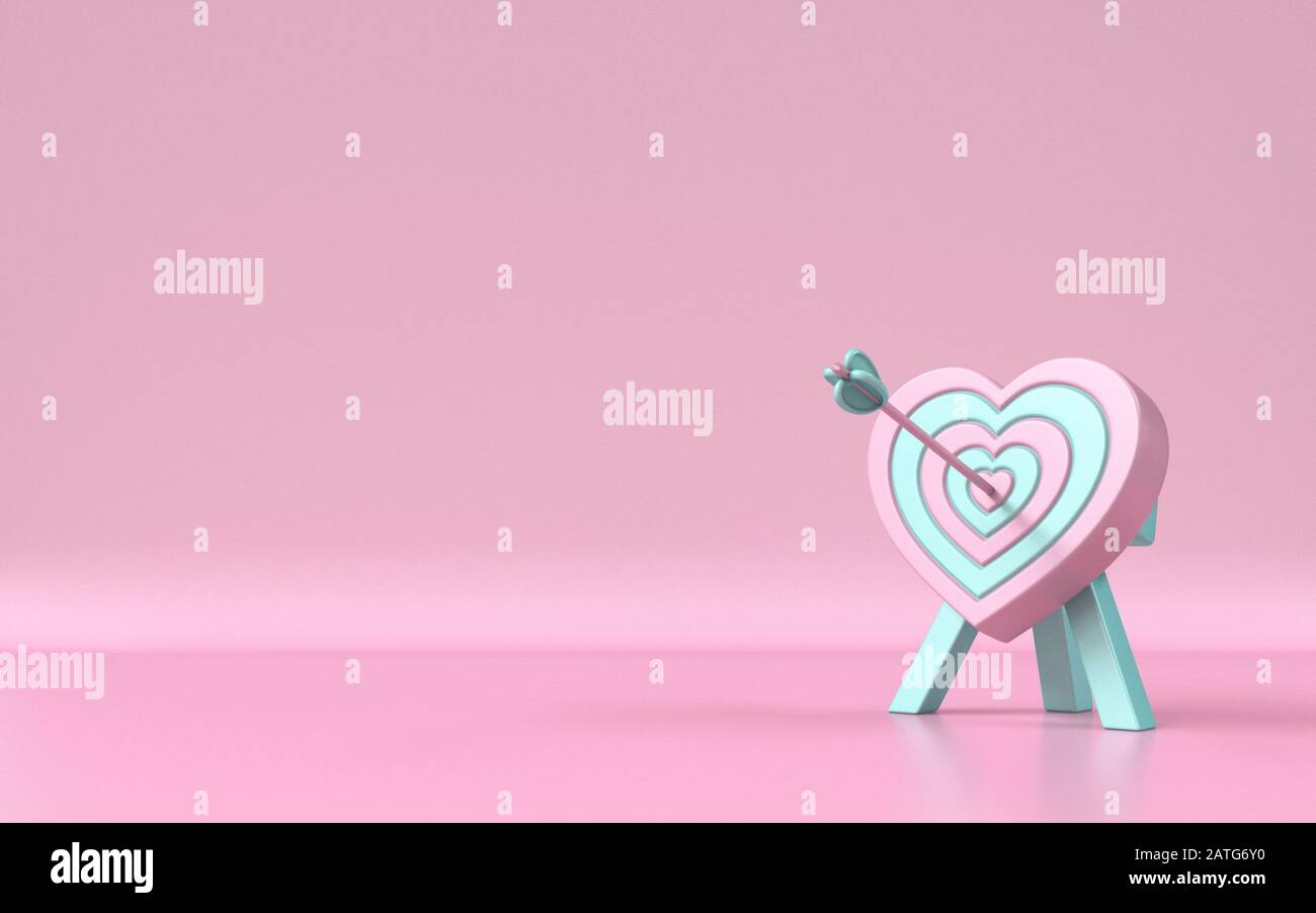 Heart shaped target with the arrow in the center 3D rendering ...