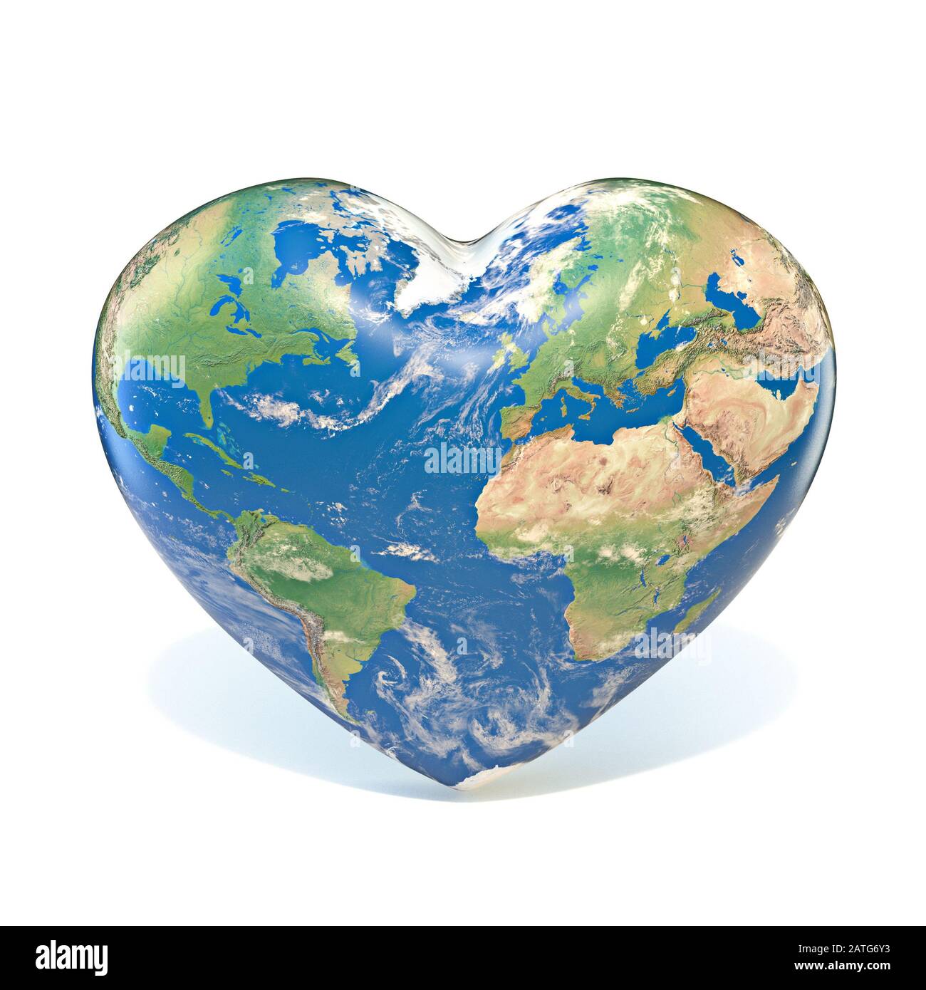 Earth globe heart shaped 3D rendering illustration isolated on white ...
