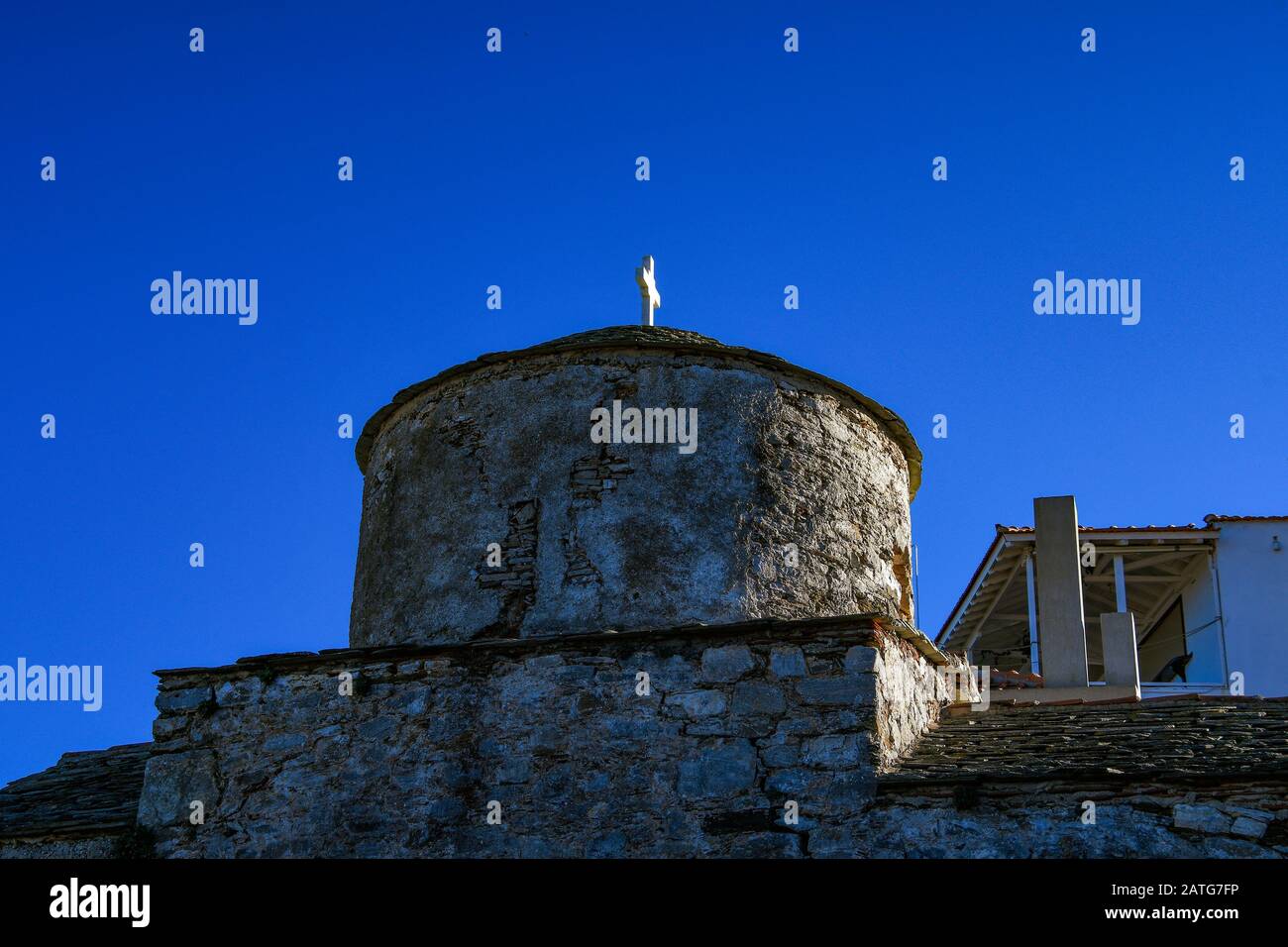 Traditional Greek Orthodox church in Old village Chora, Alonissos ...