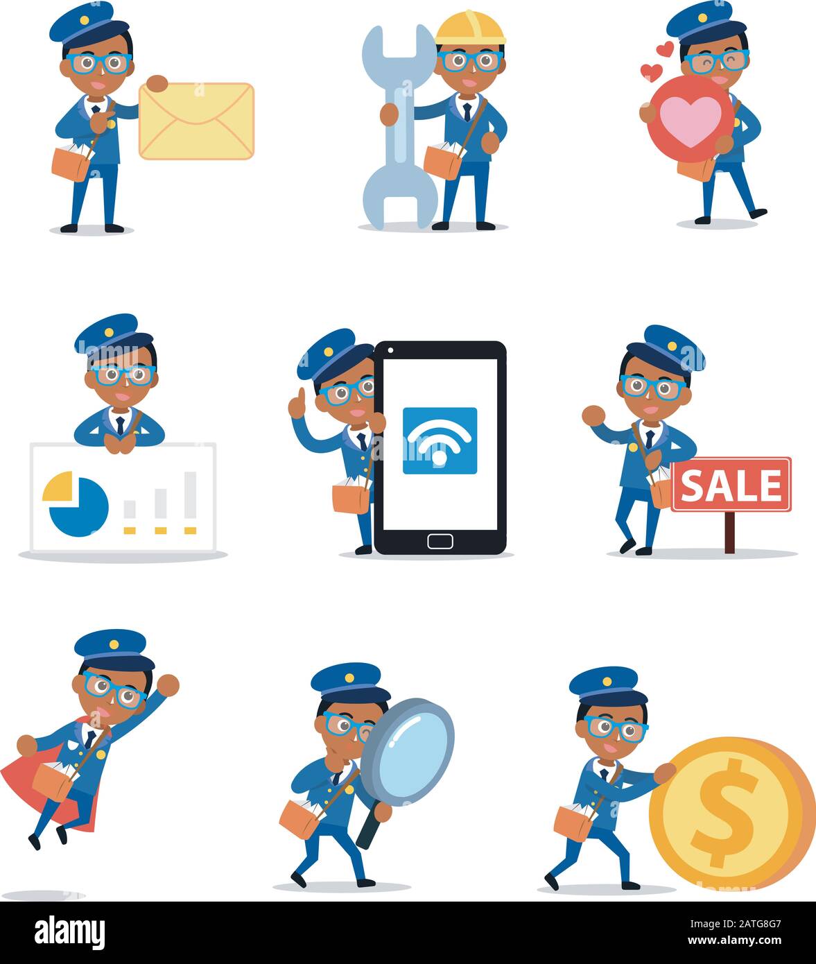 Set of character male postman deliver mails and packages Stock Vector ...