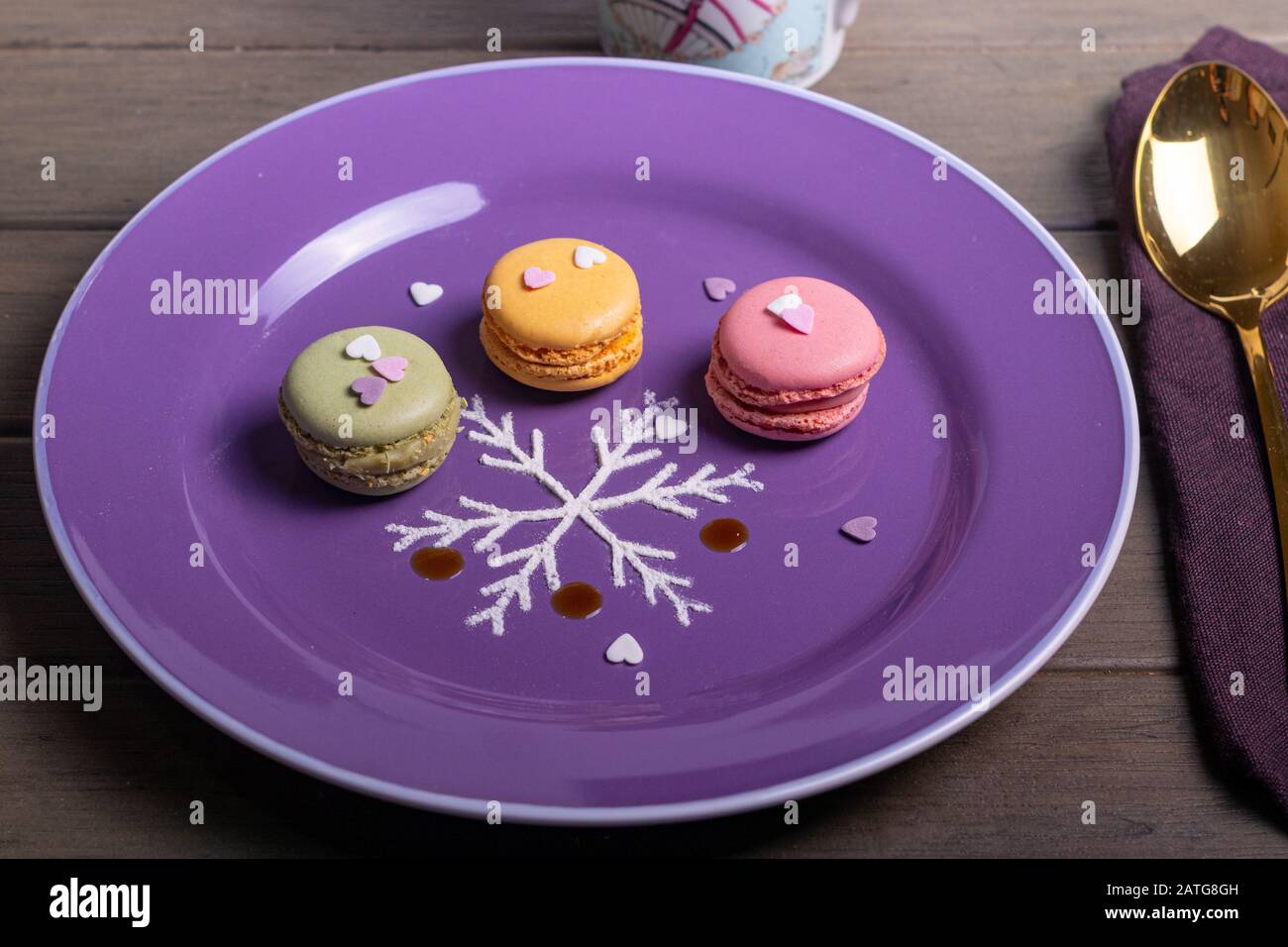 macarons on a plate with beautiful decoration for valentines Stock ...