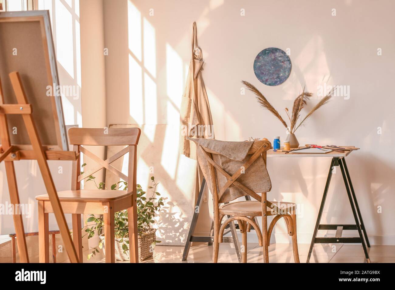 Interior of modern artist's room Stock Photo - Alamy