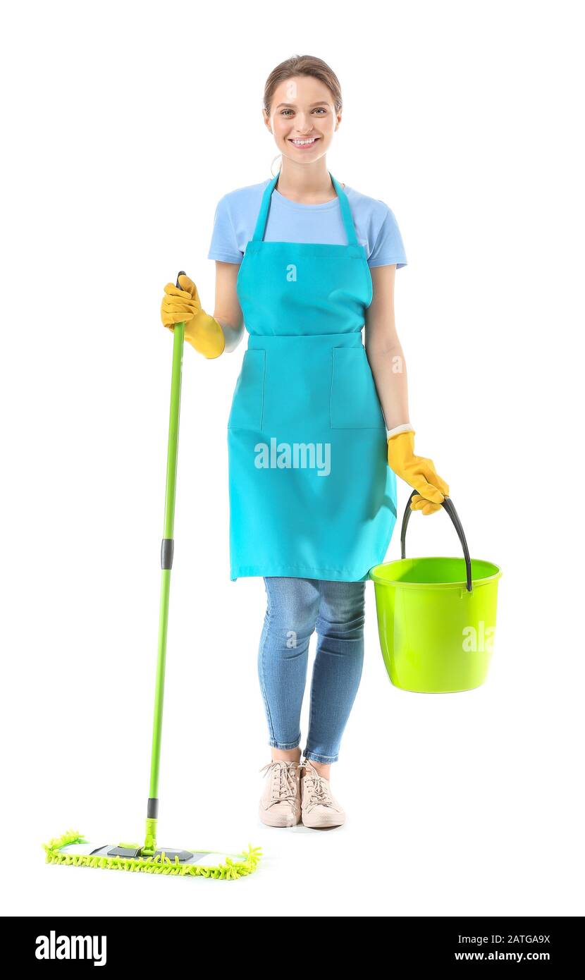 Portrait of janitor on white background Stock Photo - Alamy