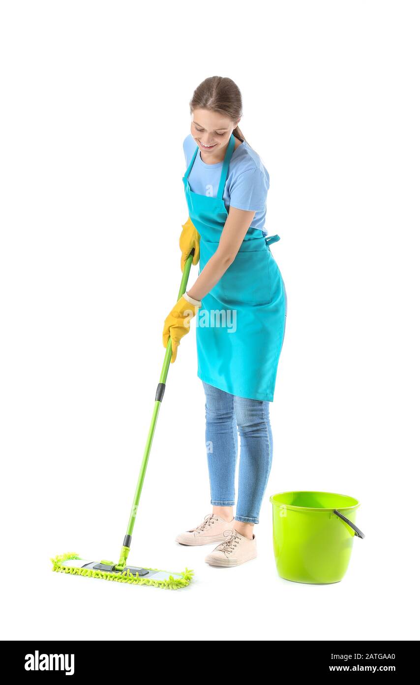 Female janitor mop bucket Cut Out Stock Images & Pictures - Alamy