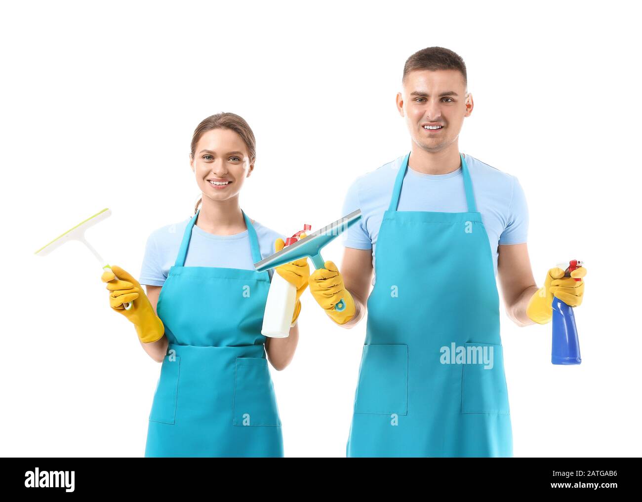 Portrait of janitors on white background Stock Photo - Alamy