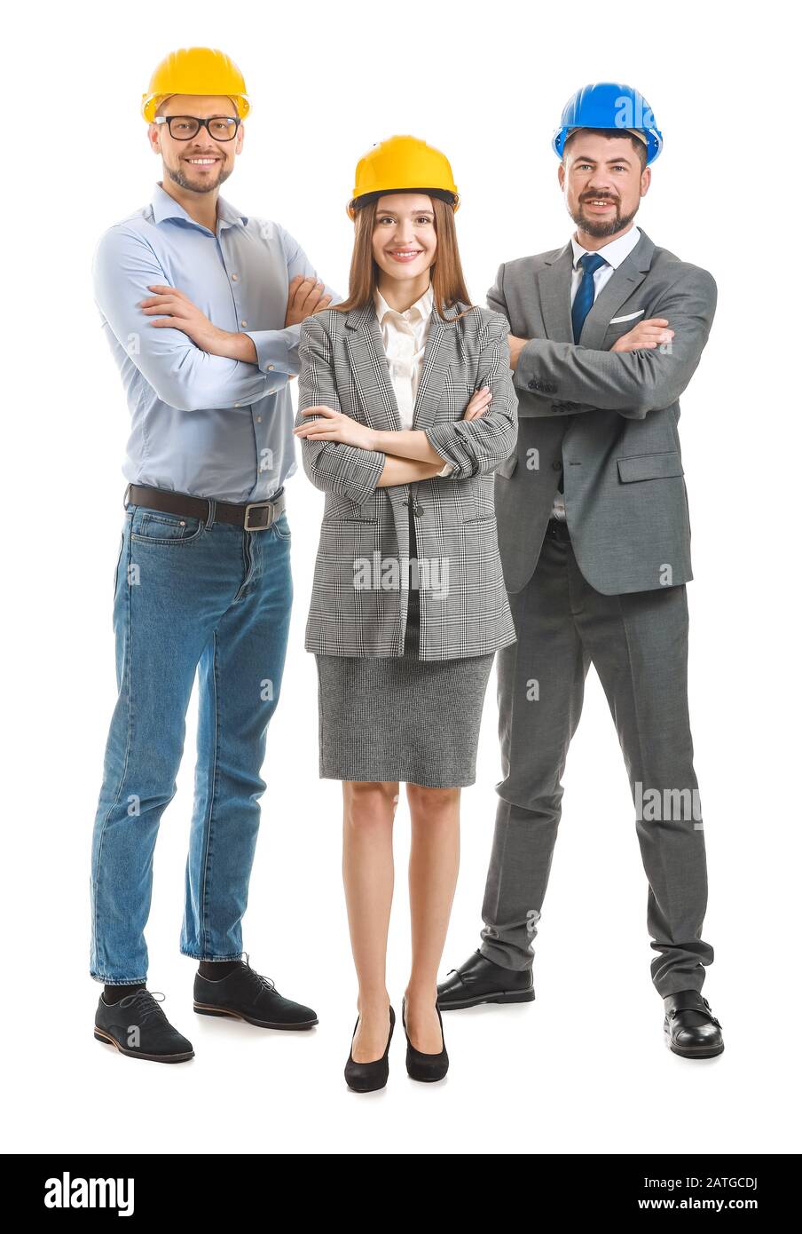 Group of engineers on white background Stock Photo - Alamy