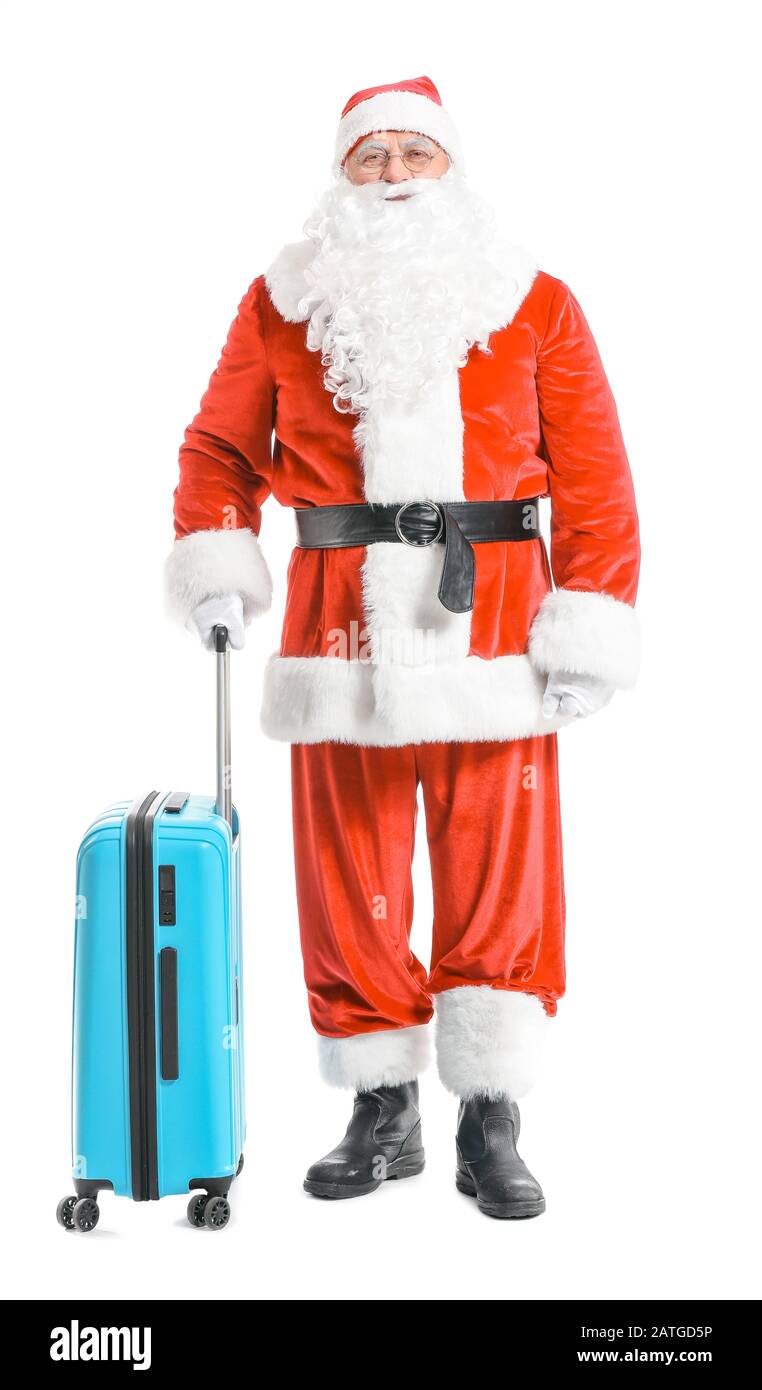 Santa Claus with luggage on white background. Concept of vacation Stock ...