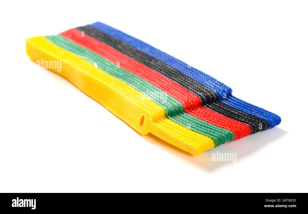 multi-color velcro cable tie and cable on white Stock Photo - Alamy