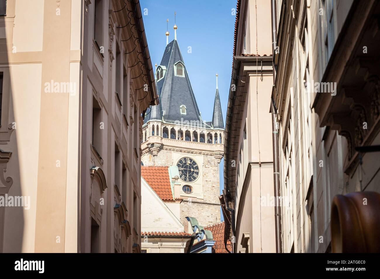 Clock tower of Old Town Hall, a major landmark of Prague, Czech ...