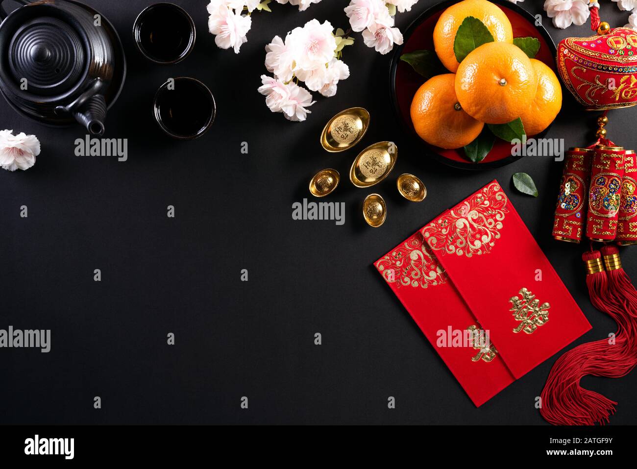 Chinese new year festival decorations pow or red packet, orange and ...