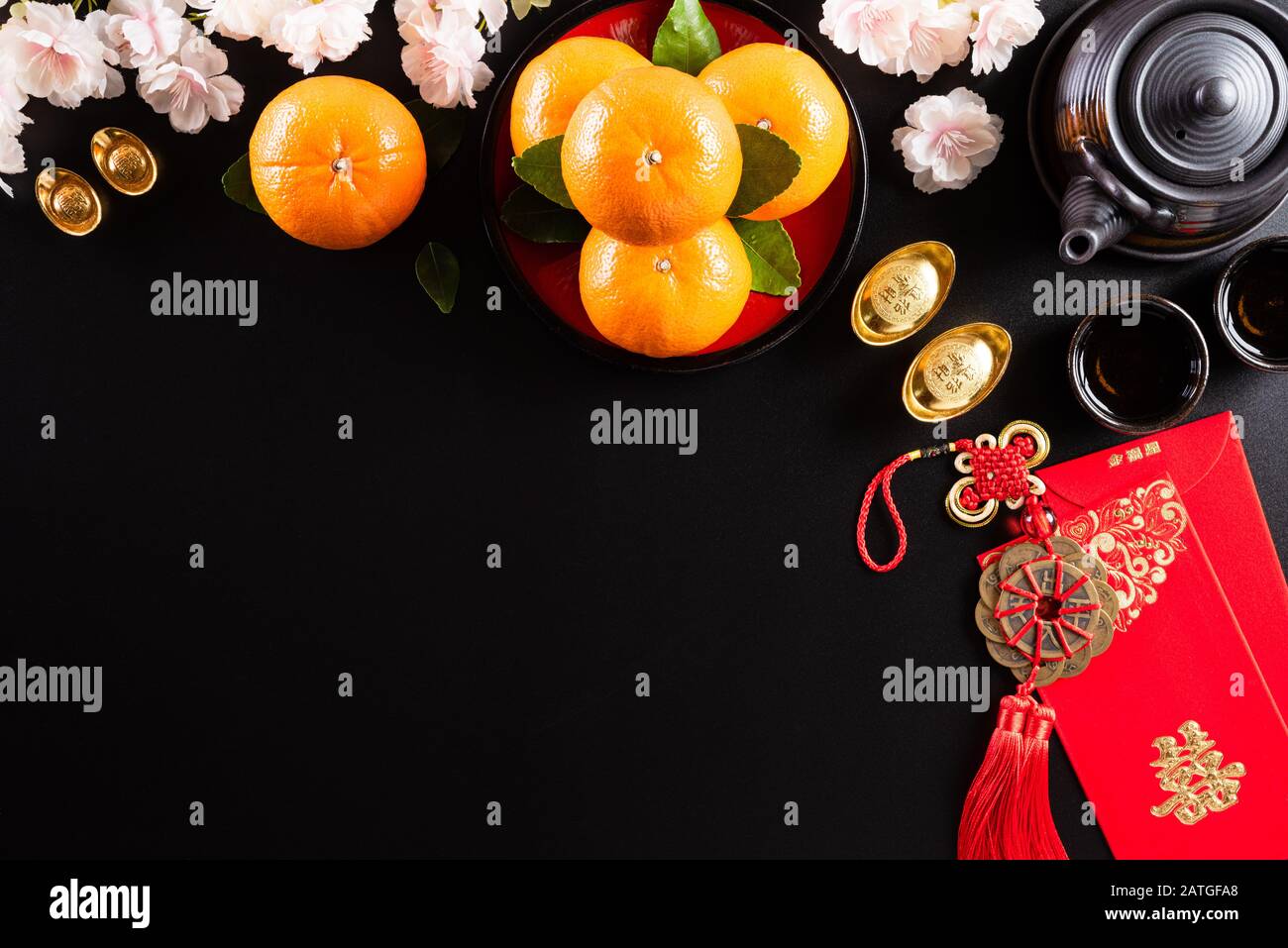 Chinese new year festival decorations pow or red packet, orange and ...