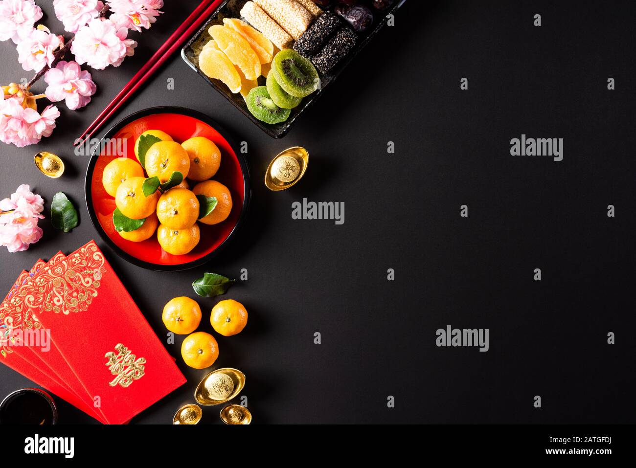 Chinese new year festival decorations pow or red packet, orange and ...