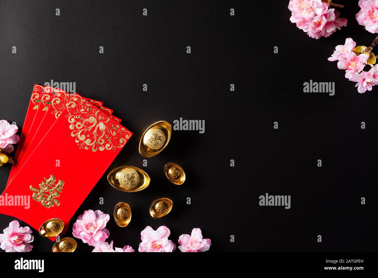 Chinese new year festival decorations pow or red packet, orange and ...