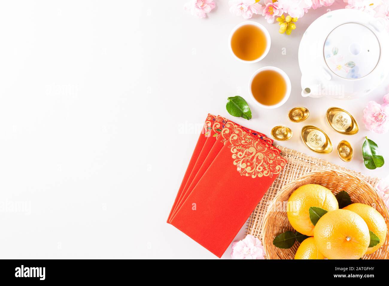 Chinese new year festival decorations pow or red packet, orange and ...