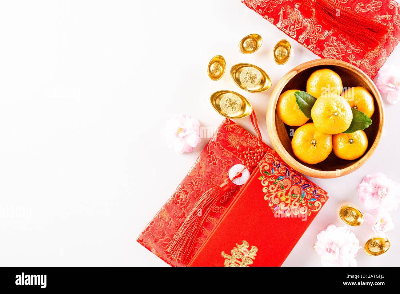 Chinese new year festival decorations pow or red packet, orange and ...
