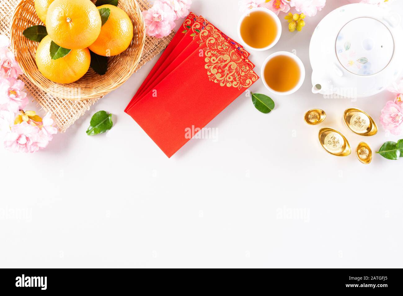 Chinese new year festival decorations pow or red packet, orange and ...