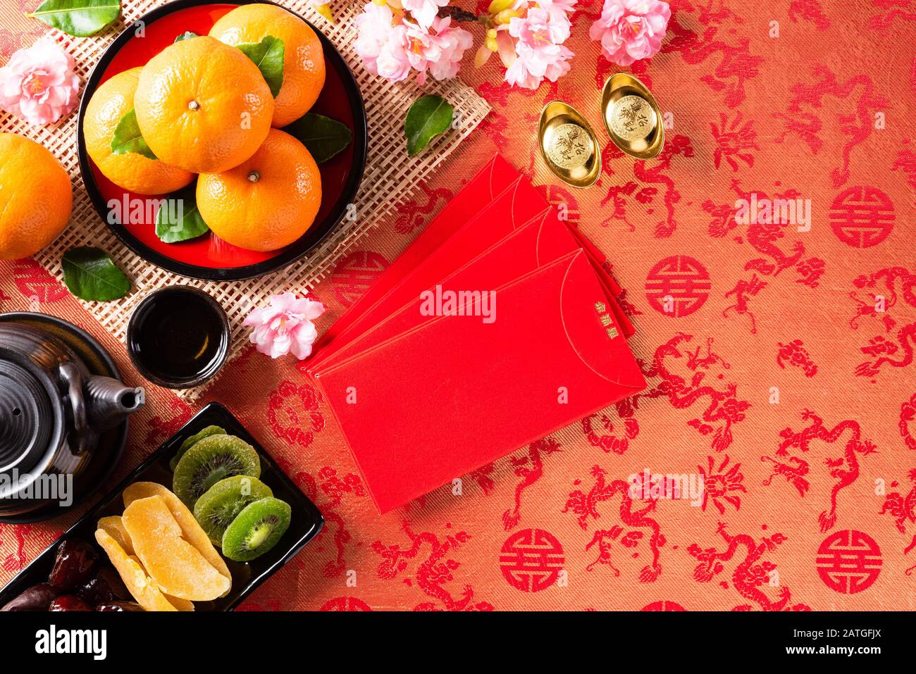Chinese new year festival decorations pow or red packet, orange and ...