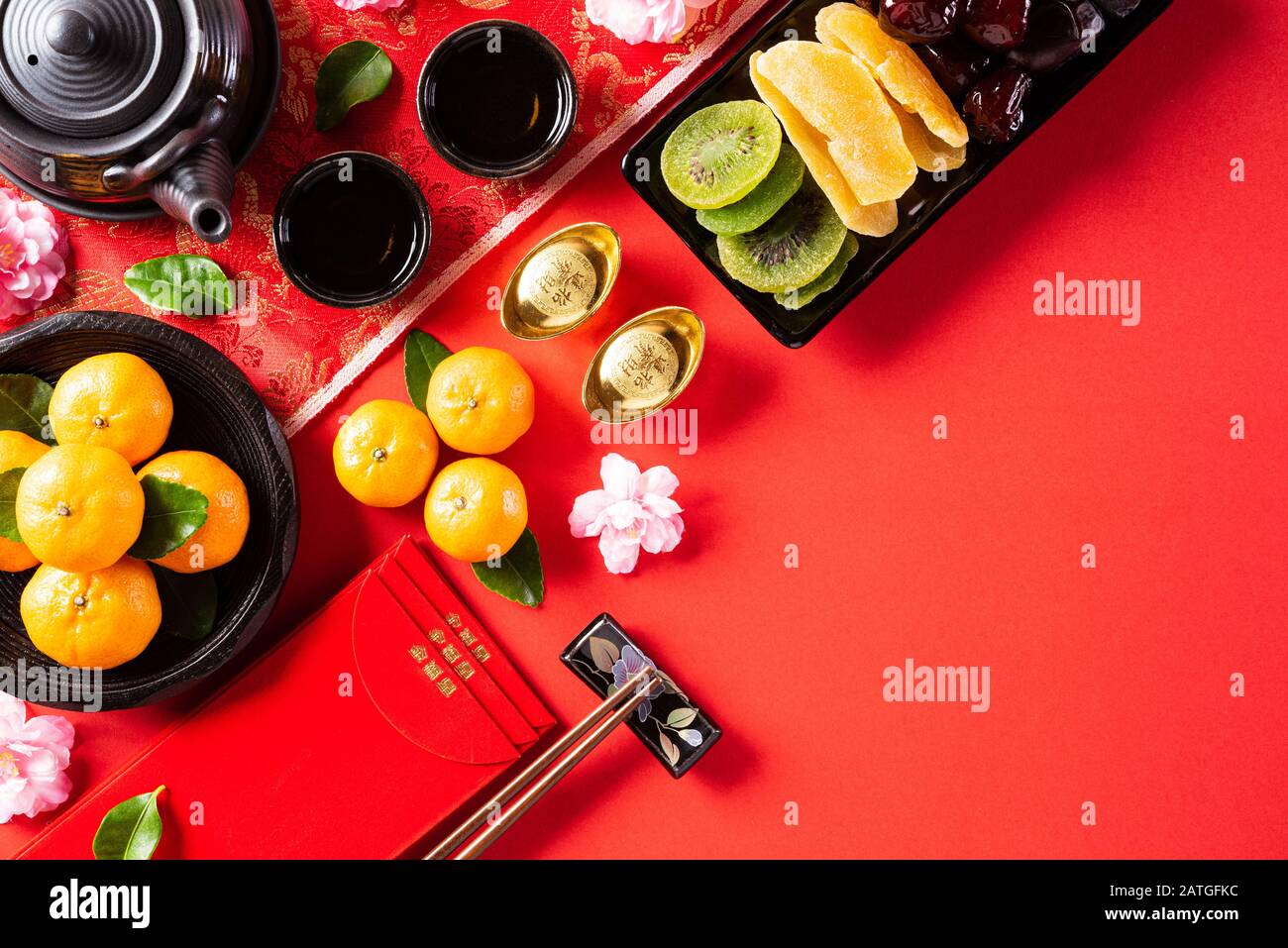 Chinese new year festival decorations pow or red packet, orange and ...