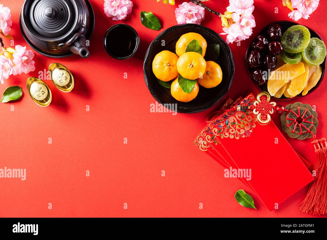 Chinese new year festival decorations pow or red packet, orange and ...