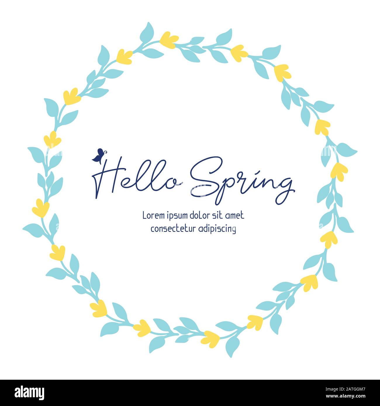 Hello spring Invitation card design, with elegant leaf and floral frame ...