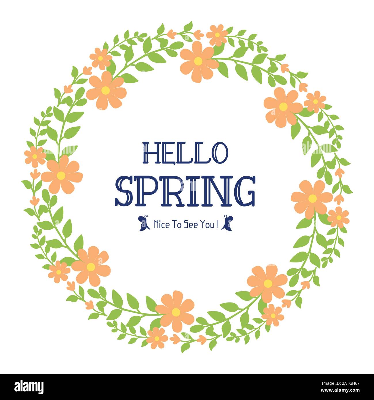 Poster design for hello spring, with elegant style of leaf and wreath ...