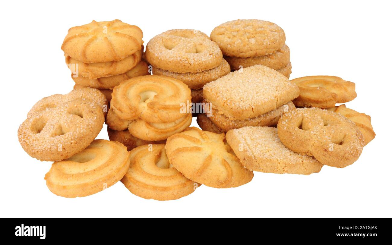 Assortment of Danish butter biscuits isolated on a white background ...