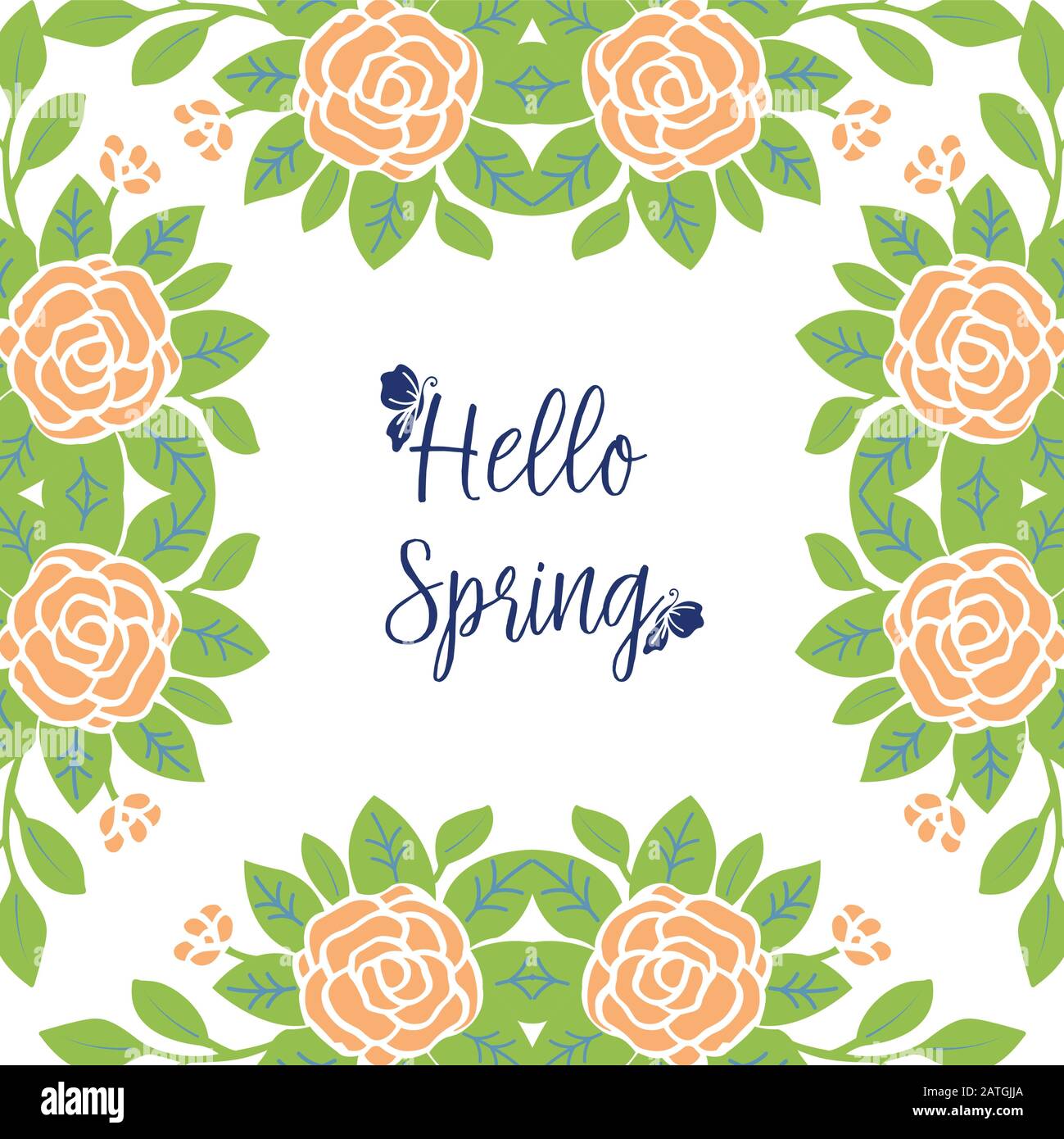 Template design for hello spring invitation card, with leaf and floral ...