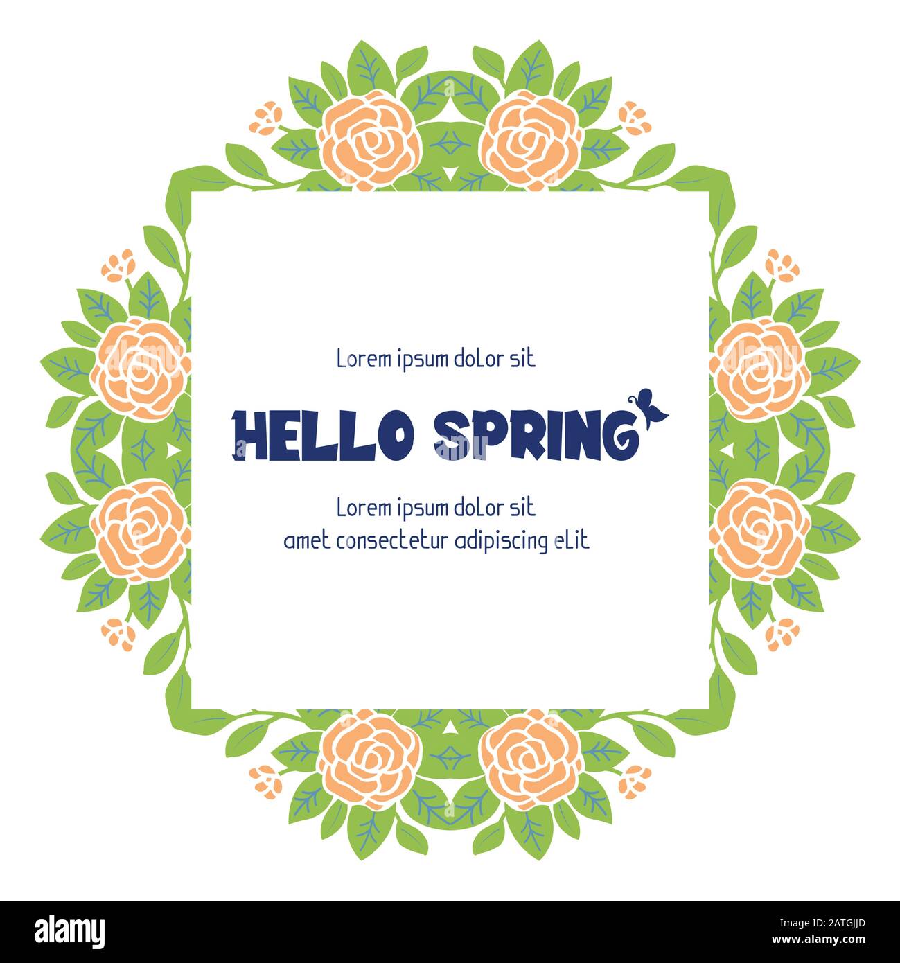 Template design for hello spring invitation card, with leaf and floral ...