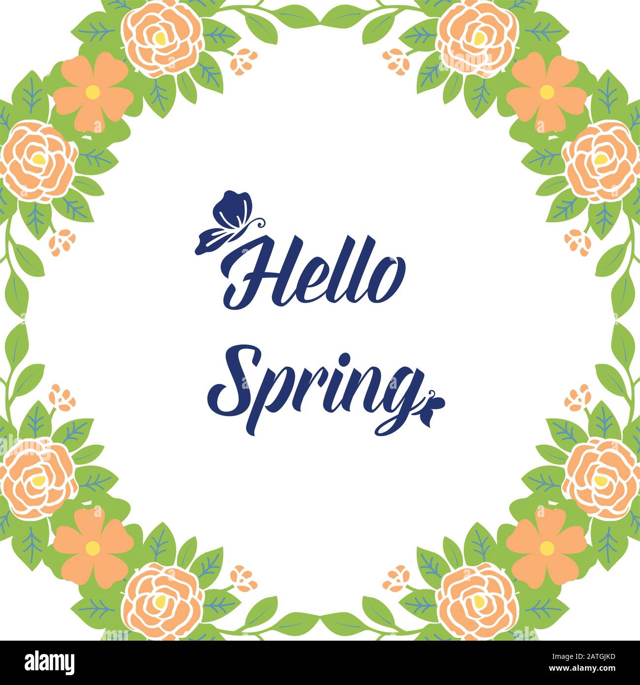 Hello spring greeting card Decoration, with leaf and rose flower ...