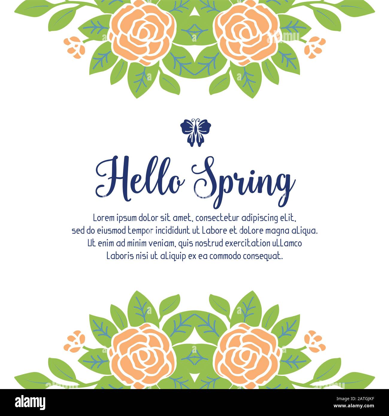 Template design for hello spring invitation card, with leaf and floral ...