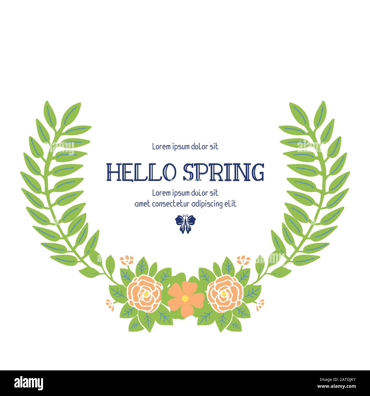 Hello spring greeting card Decoration, with leaf and rose flower ...