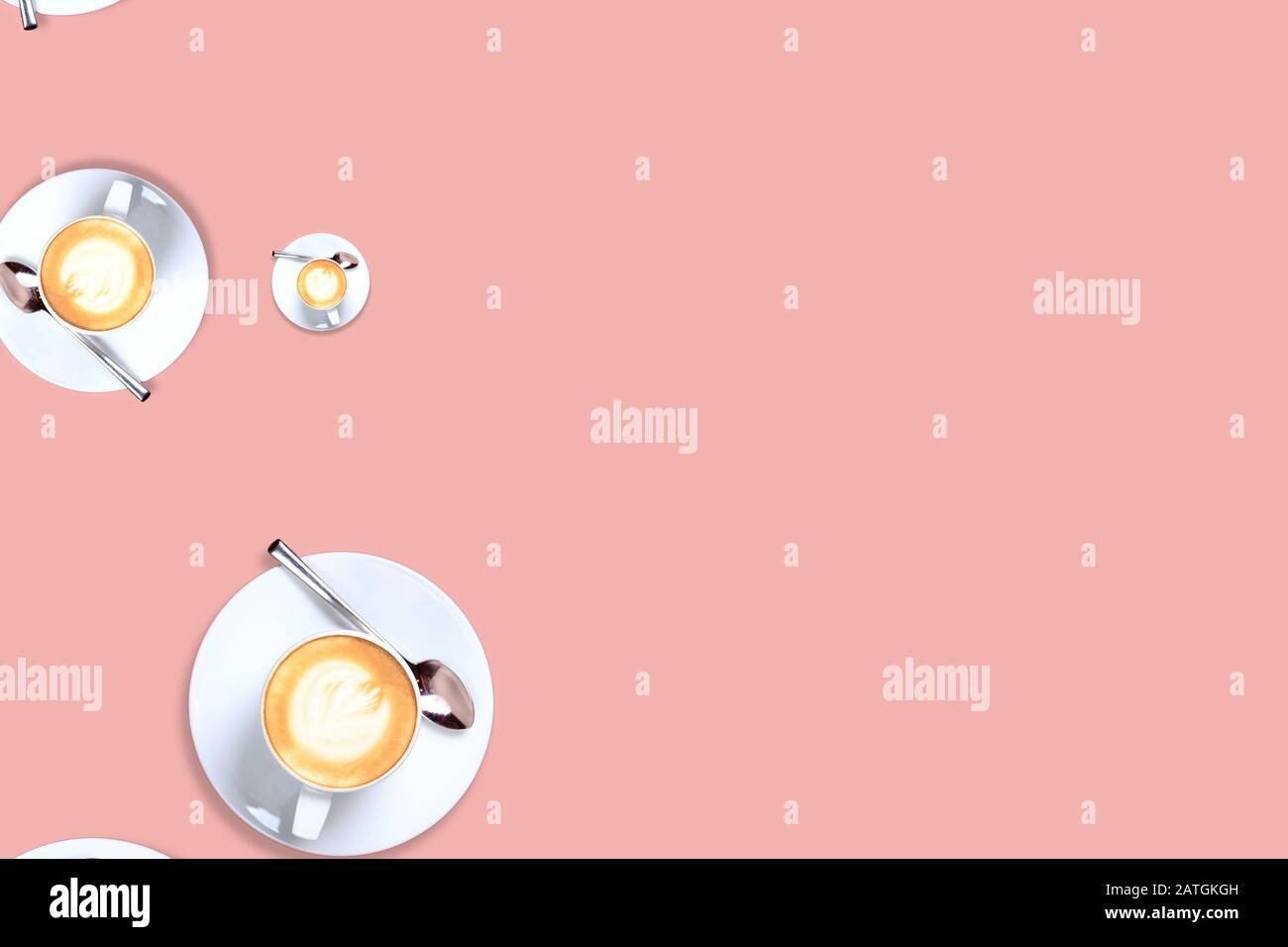 Coffee cup random pattern on solid blossom pink rose background. Modern ...