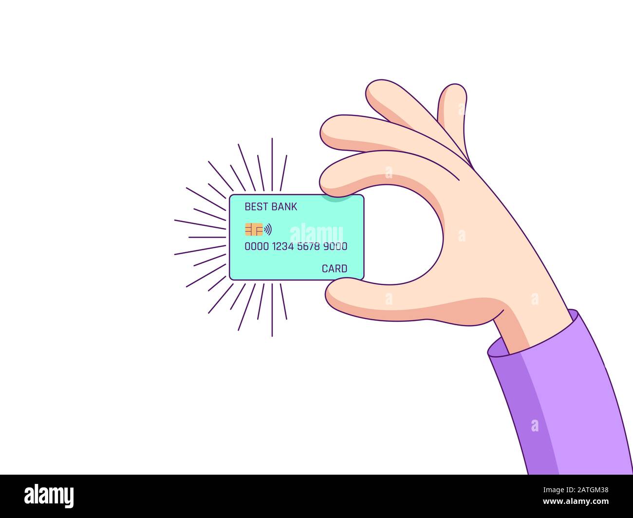 Cartoon human hand keeps and shows bank card. Debit or credit card ...